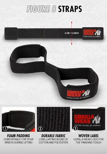 Figure 8 Lifting Straps - Black - S/M Gorilla Wear